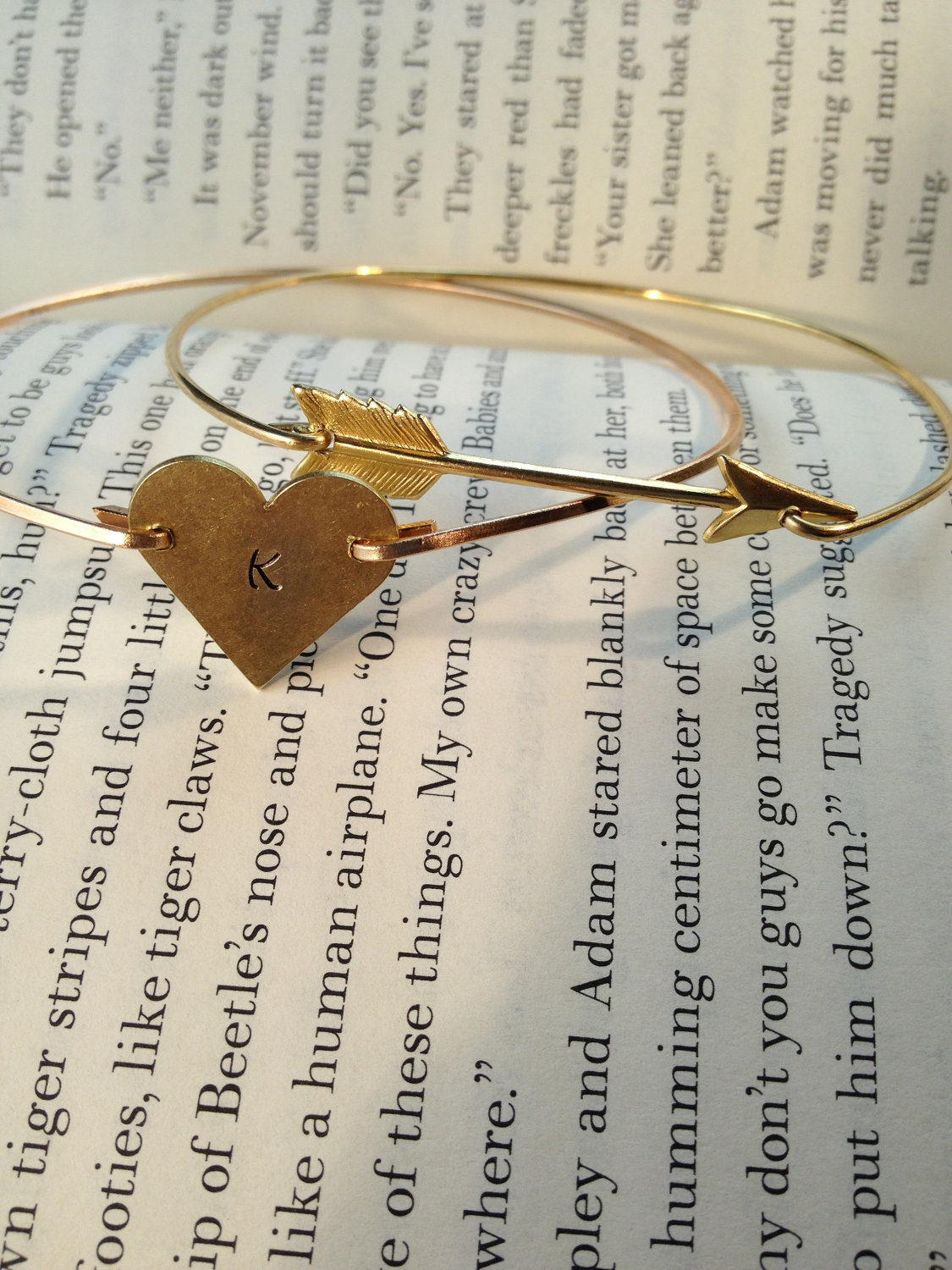 Gold Initial Heart Bangle Bracelet- Heart Bangle- Gold Bangle- Stamped ...