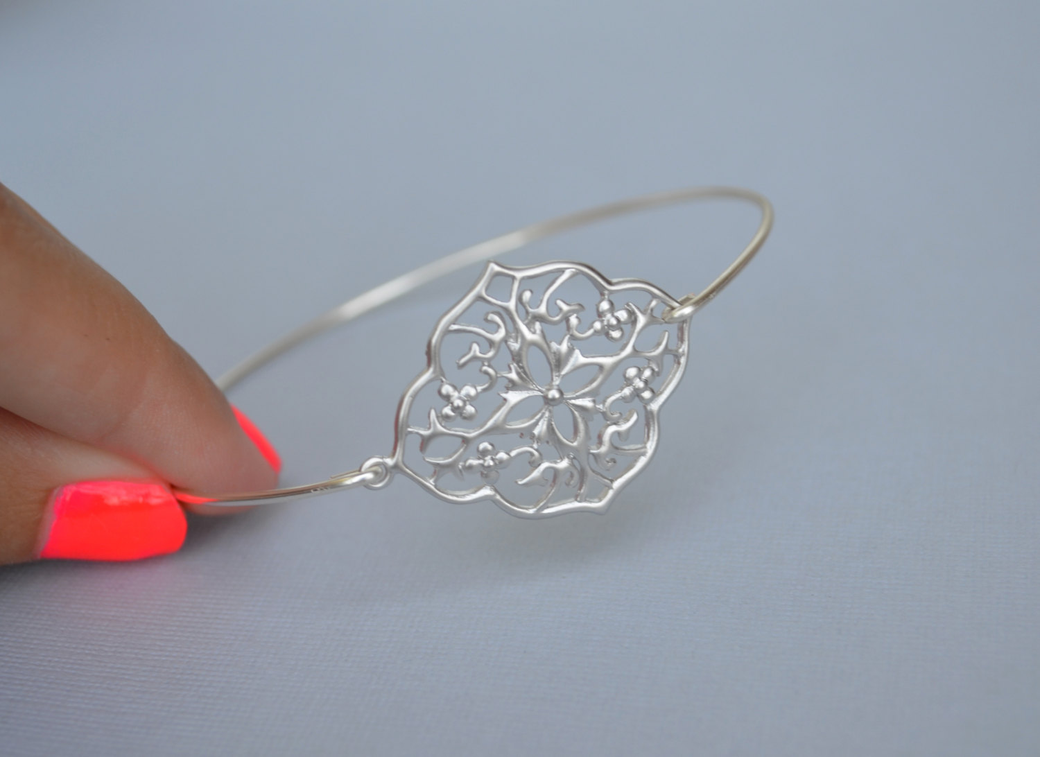 Silver Filigree Bangle- Silver Bracelet- Geometric Bangle- Bangle ...