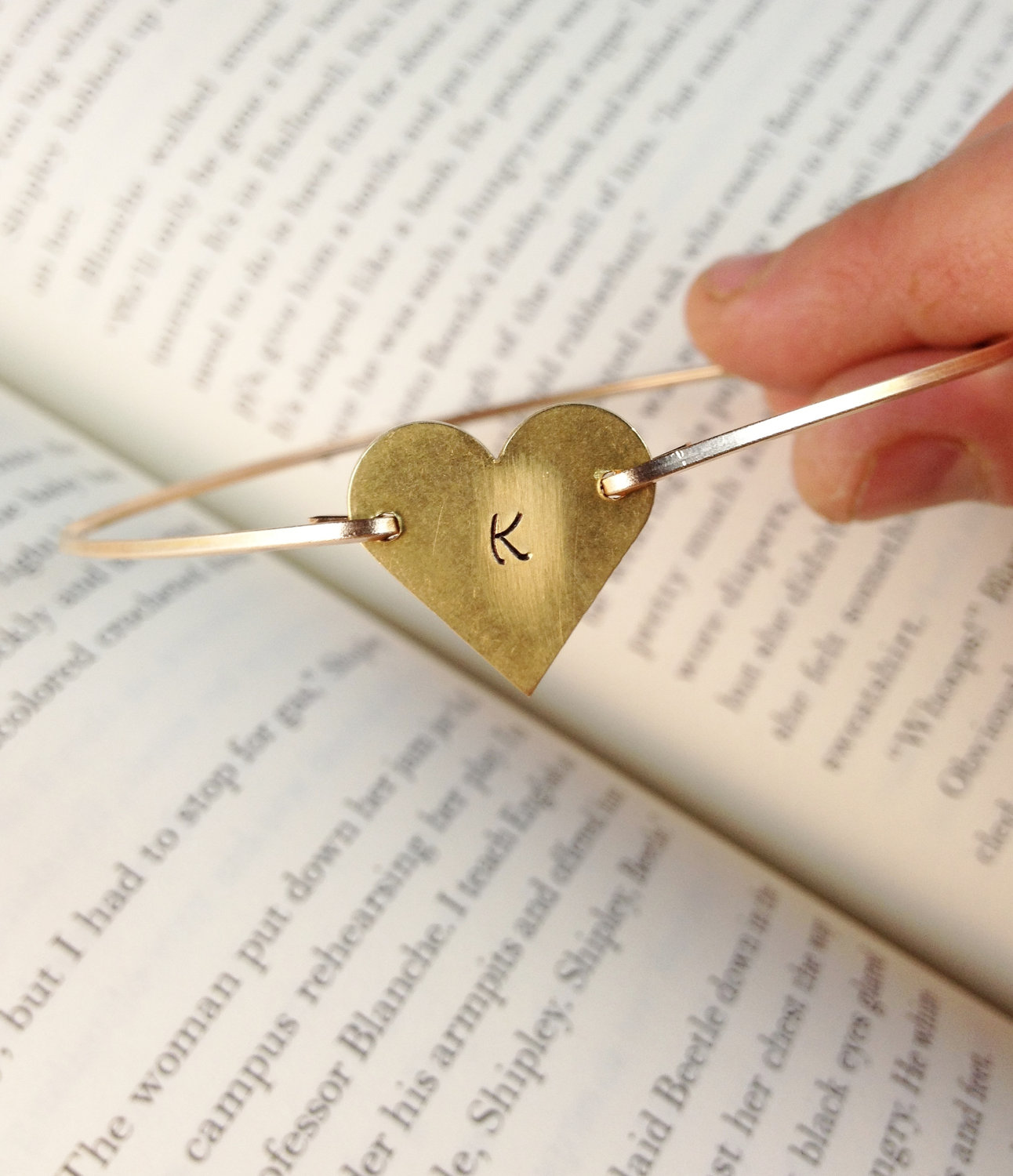 Gold Initial Heart Bangle Bracelet- Heart Bangle- Gold Bangle- Stamped ...